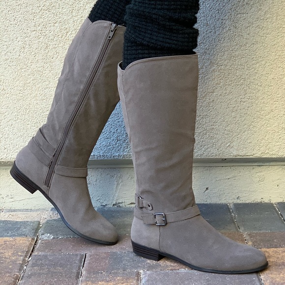 Macy's | Shoes | Gray Wide Calf Equestrian Knee High Riding Boots ...